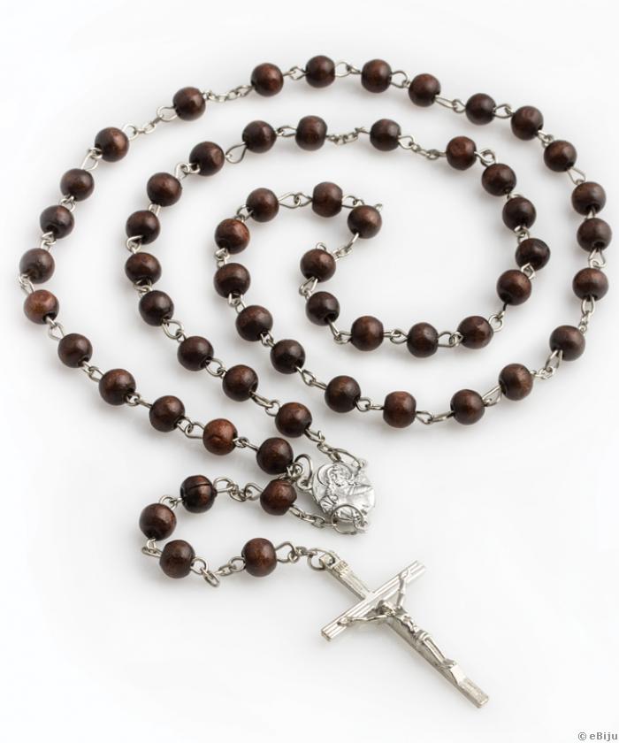 Barna rózsafűzér, fagyöngyökből, ezüstszínű kereszttel, Jézus Krisztus ...